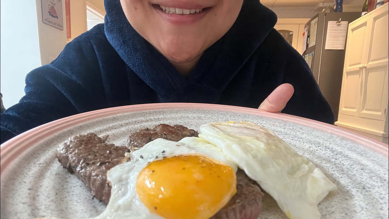 ASMR MUKBANG STEAK AND EGGS | EAT BREAKFAST WITH ME - YouTube