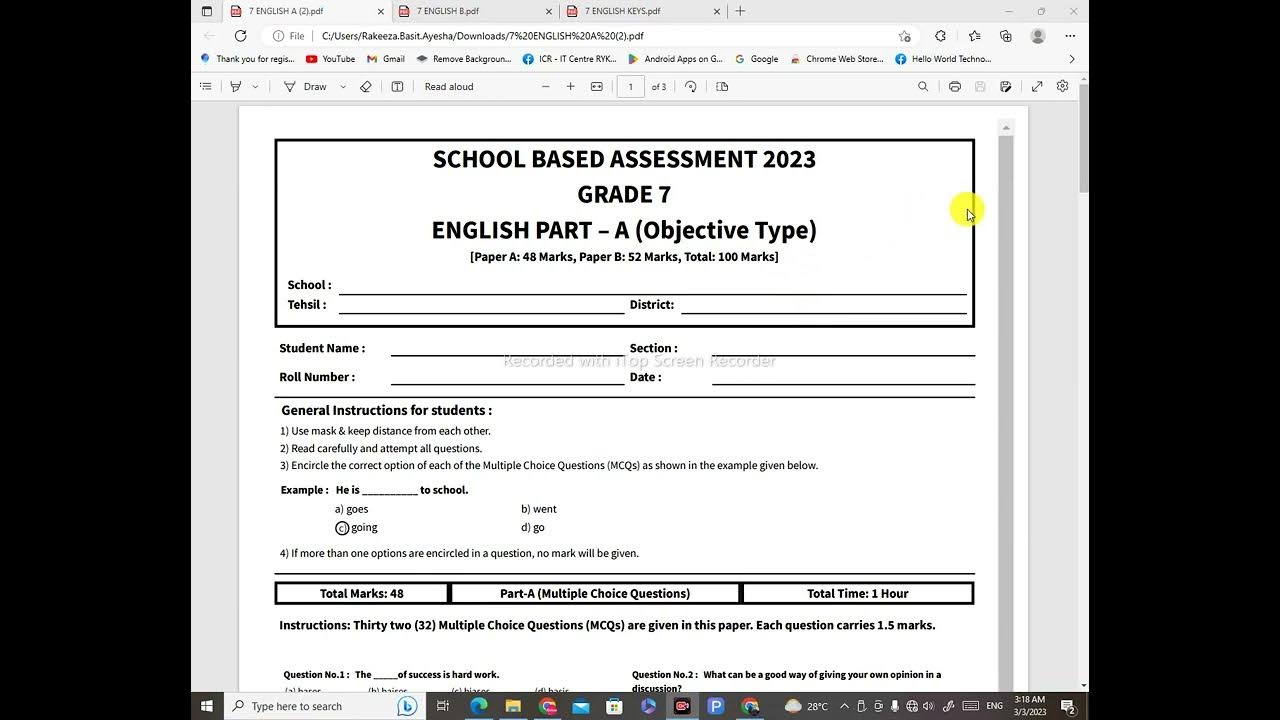 GRADE 7 ANUAL EXAM ENGLISH 2023 SCHOOL BASED ASSESMENT - YouTube