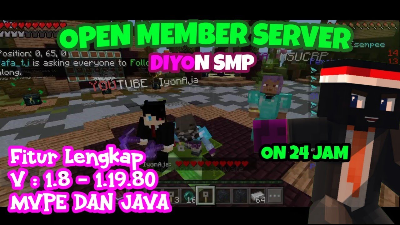 OPEN MEMBER SERVER MINECRAFT PE ON 24 JAM | DIYON SMP - YouTube