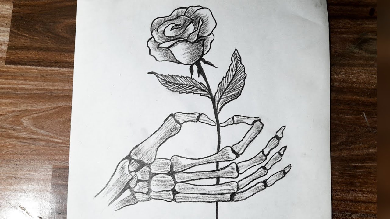 How to draw a skeleton hand with flower || Skeleton drawing || Pencil ...