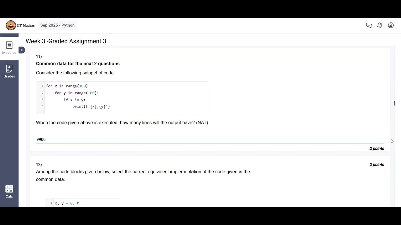 IIT MADRAS BS DEGREE | Python Week 3 Graded Assignment Solutions | Sep 2025 - YouTube