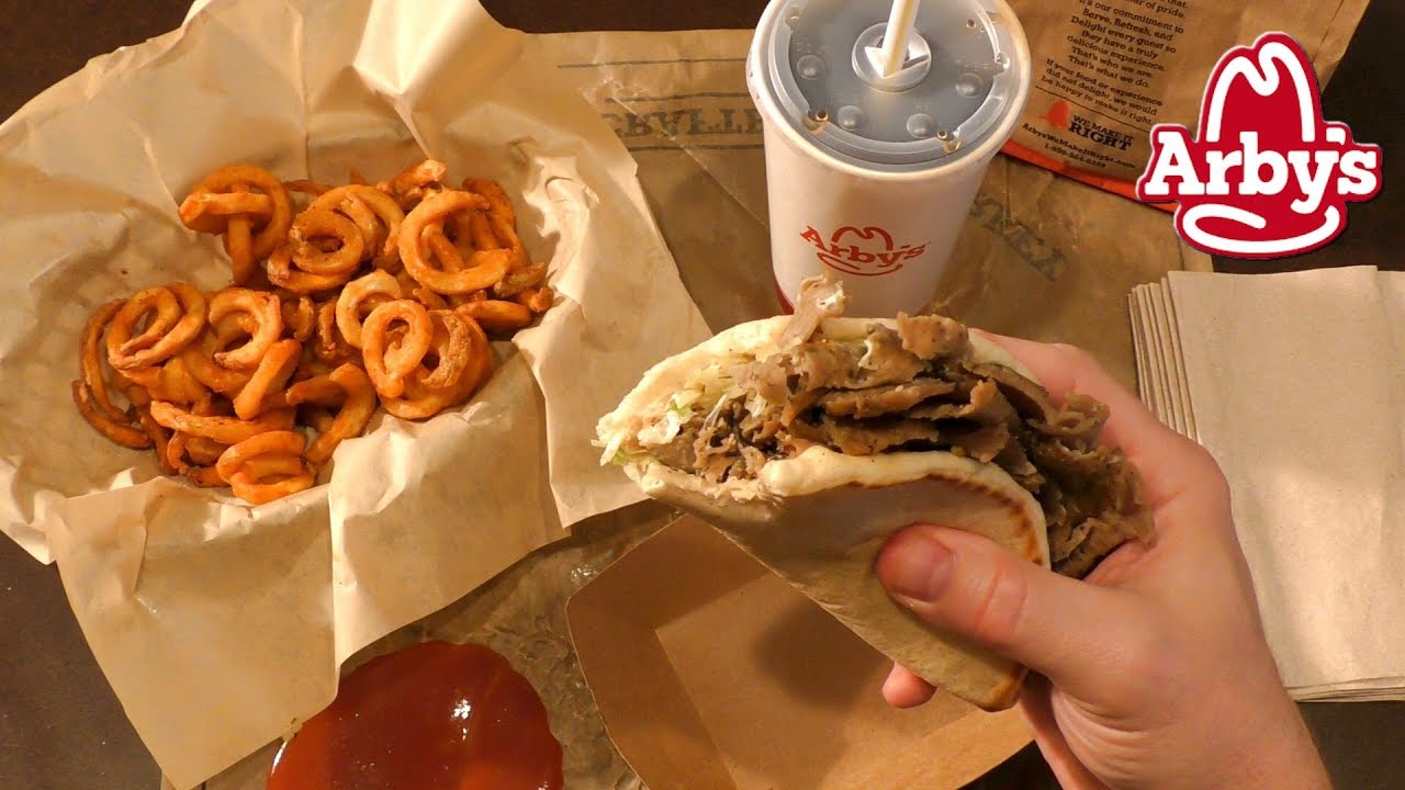 ASMR: Eating Arby's DOUBLE STACKED Gyro Sandwich • Curly Fries • Cherry ...
