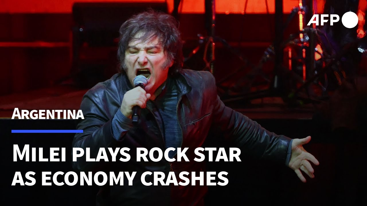 Argentina's Milei plays rock star as economy crashes | AFP - YouTube
