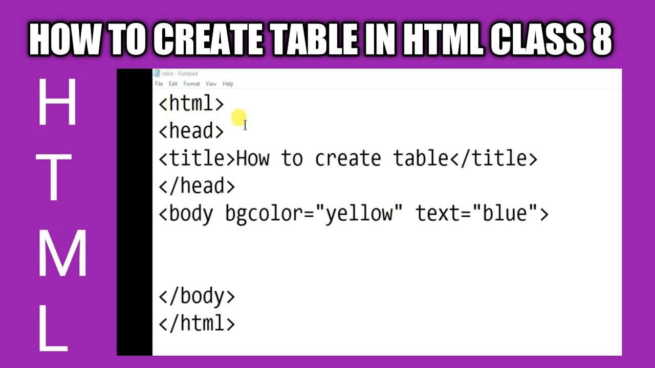 How To Create Table In Html Class 8 Create Table In Html Youtube