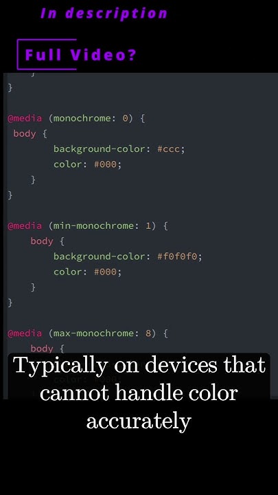 💻 CSS 38a 💻 monochrome media feature 💻 #css #css3 #csscourse #html #html5 #omg - YouTube