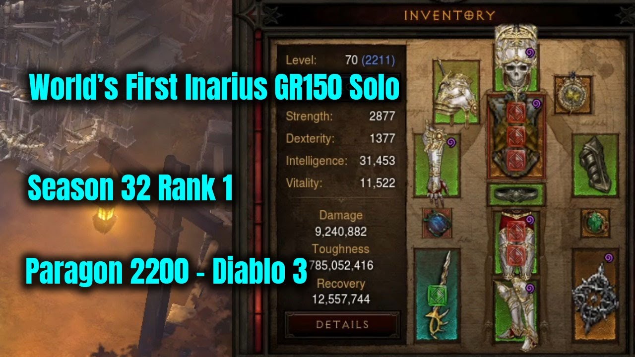 Season 32 World's First Inarius Necromancer GR150 Solo - Diablo 3 - YouTube