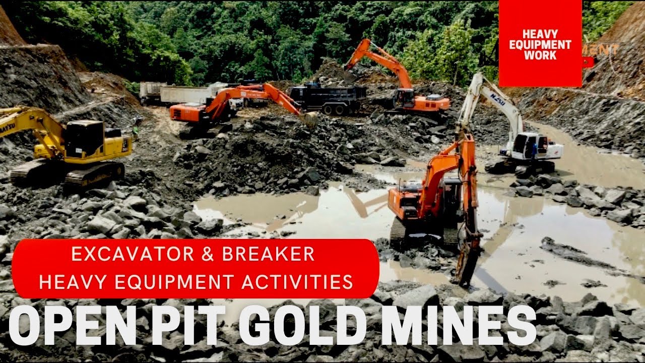 Excavator Breaker Heavy Equipment Activities in Open Pit Gold Mine ...