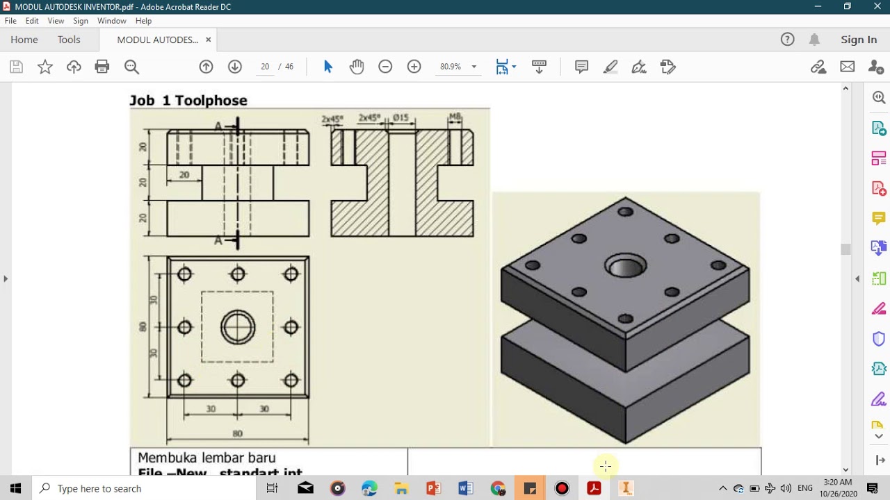 MATERI - PART (Tutorial Job1) PADA INVENTOR 3D ( 26 OKTOBER 2020 ...