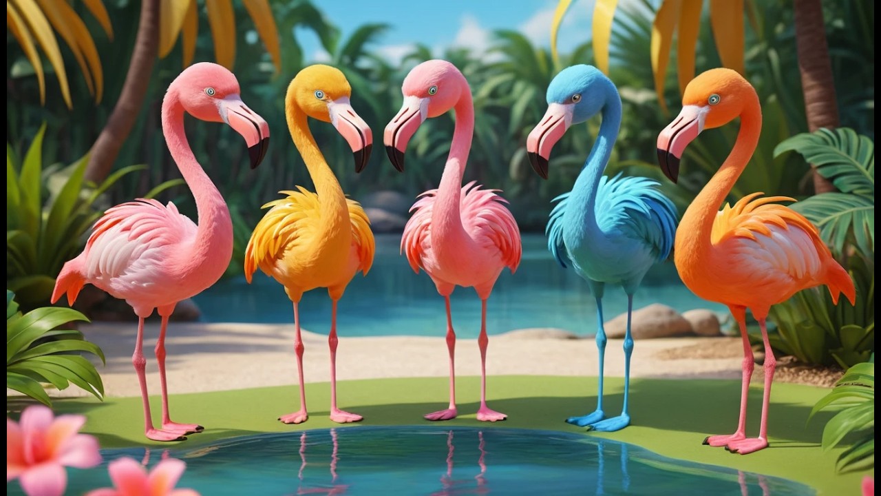 Five Little Flamingos Dance Dance Dance | Tropical Bird Song & Counting ...