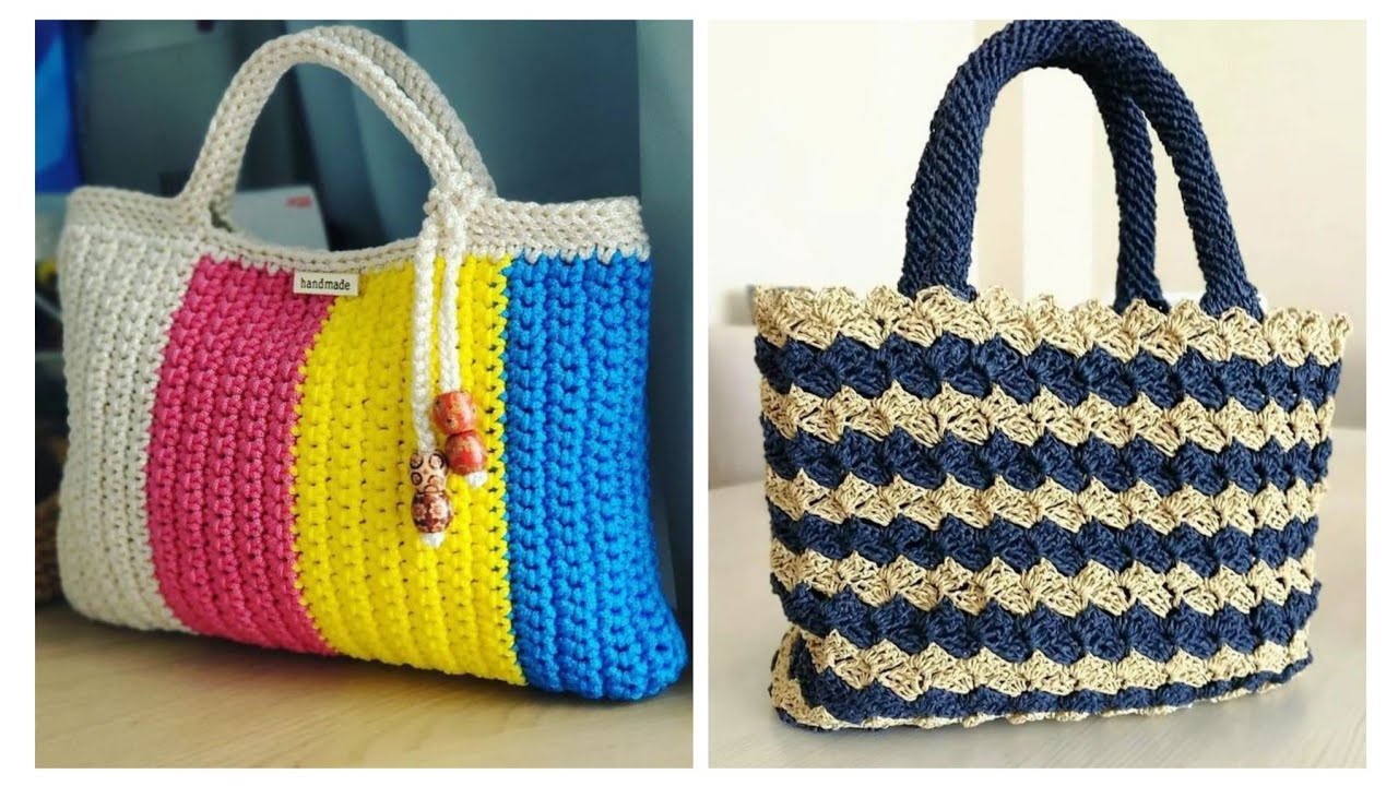 Stylish & Latest colourful crochet pattern ladies carrying handbags ...