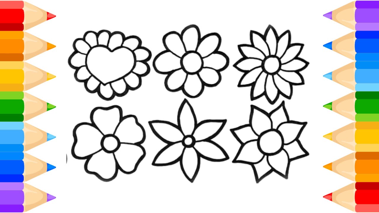 How To Draw Simple Flower Drawing, Painting & Coloring For Kids and ...