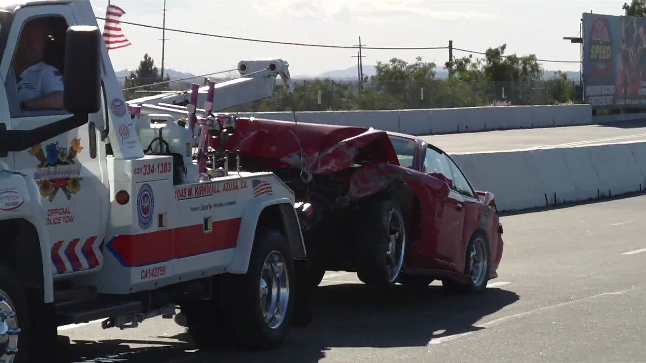 Irwindale dragstrip Red Nissan 240SX crashed - YouTube