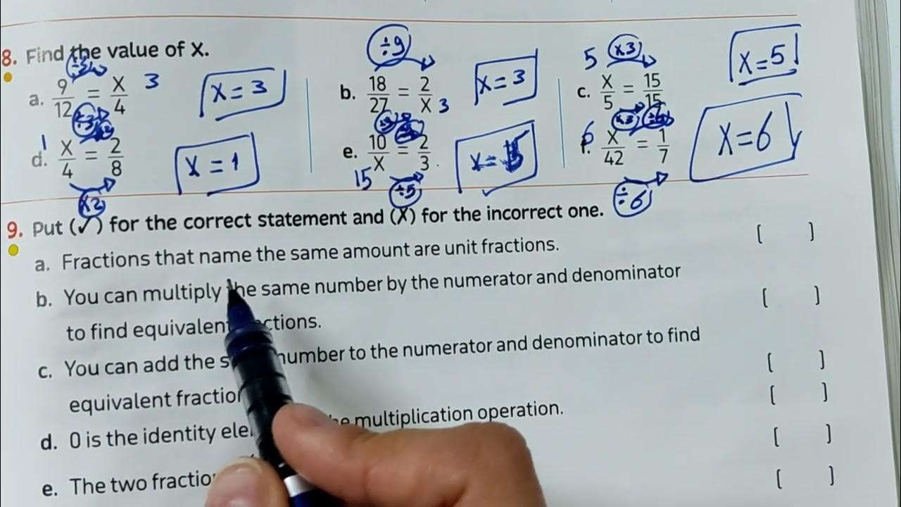 Exercises on unit 9 / lessons 13 & 14 / equivalent fractions using ...
