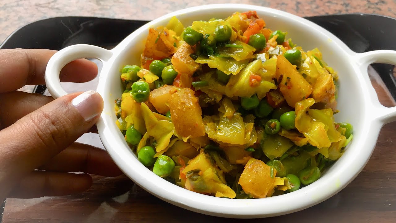 Peas Potatoes Cabbage Sabzi Indian Dinner Recipe less Oil Cooking peas-potatoes-cabbage-sabzi-indian-dinner-recipe-less-oil-cooking