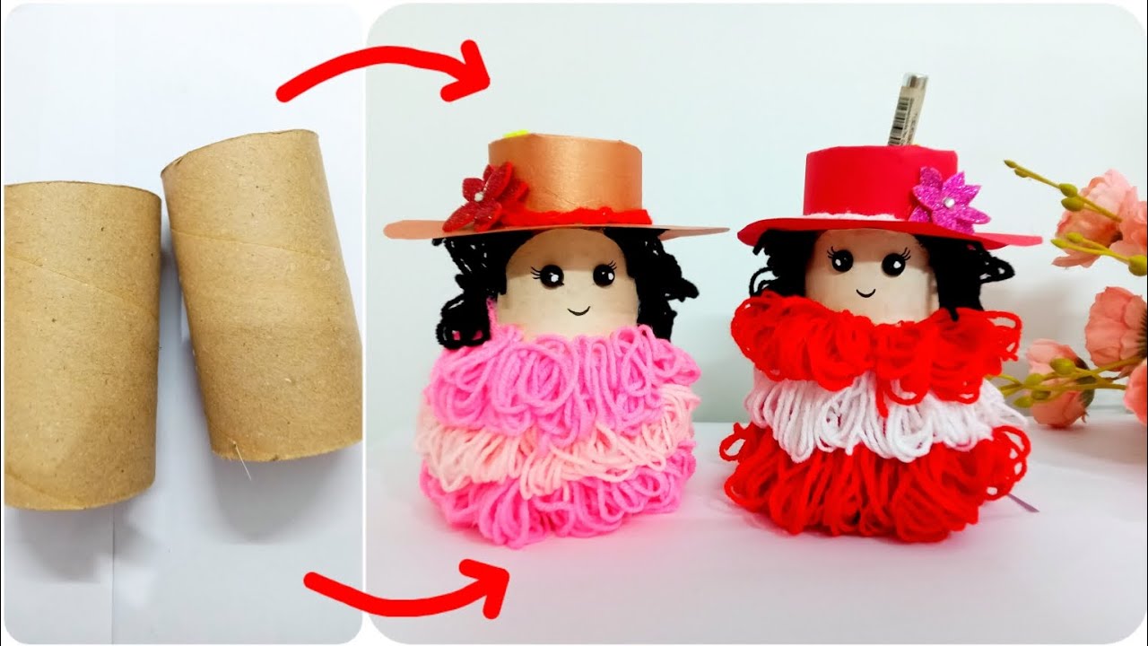 DIY Cute dolls making 🎎| use tissue paper roll making a cutest doll ️ ...