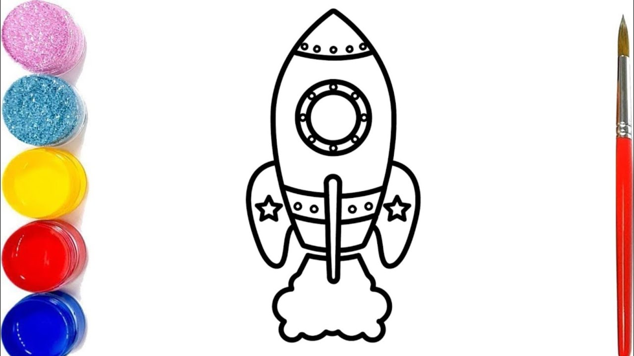 How To Draw Rocket Drawing And Coloring Cute Rocket. Drawings For Kids ...