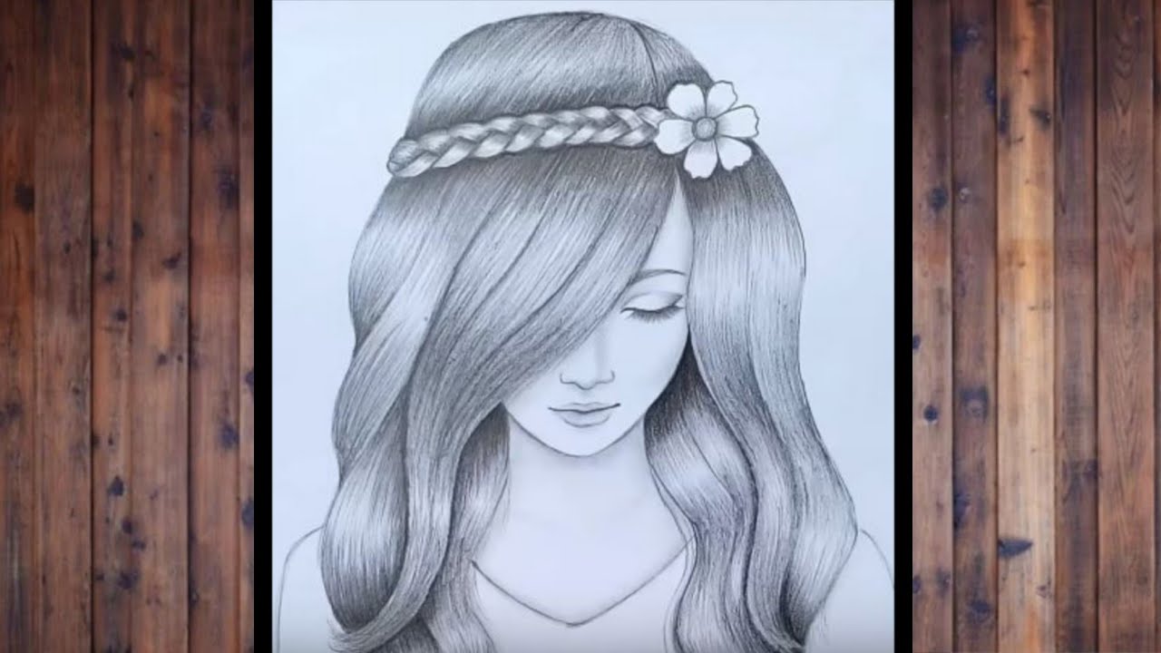 How to draw a girl | A girl with beautiful hair pencil sketch drawing ...