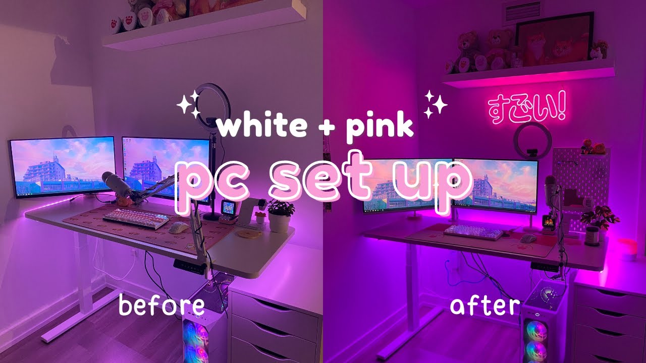 aesthetic white and pink pc setup ☁️🌸 - YouTube