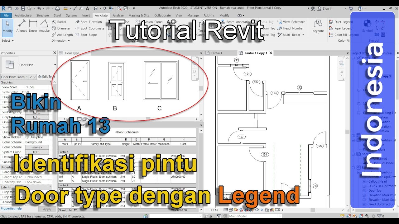 REVIT BIKIN RUMAH 13 – Door Type dengan fitur Legend - YouTube