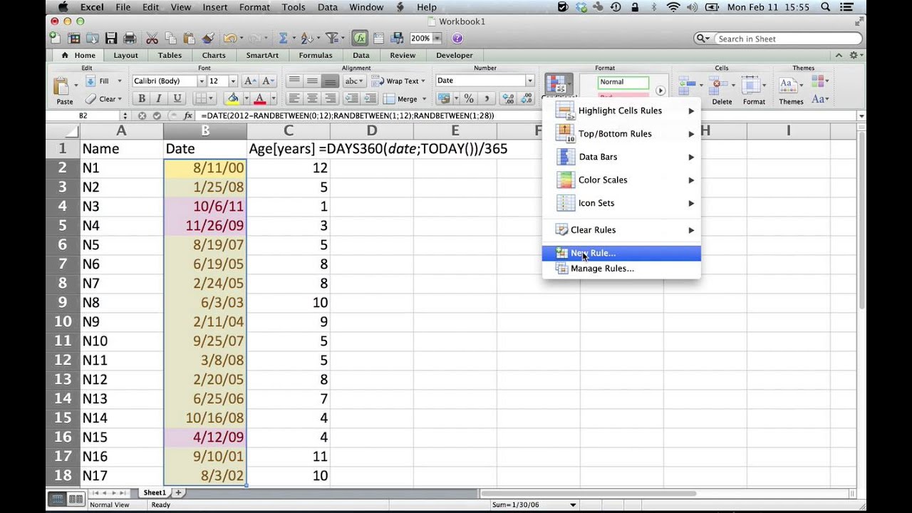 Excel conditional formatting: How to highlight based on age - YouTube