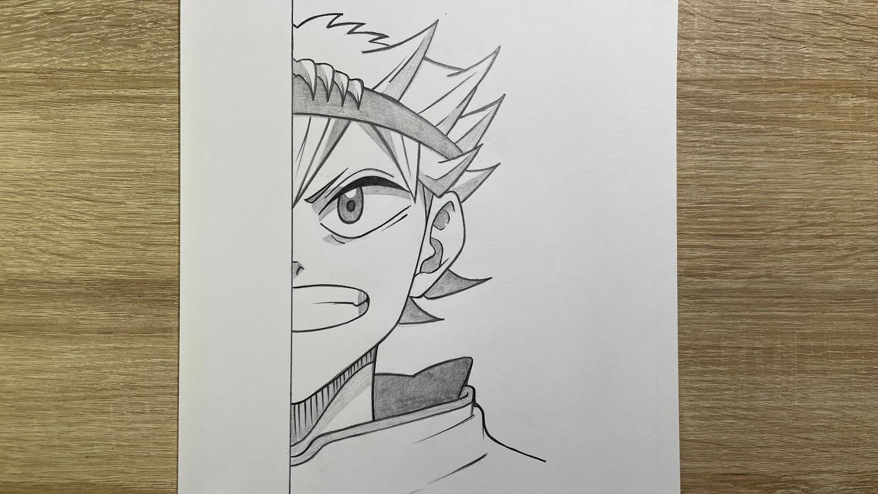 How to draw Asta from Black Clover step by step | How to draw Asta half ...