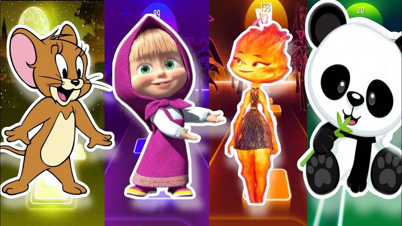 "Tiles Hop Dance! Jerry, Masha, Fire Girl & Panda - Epic Music Challenge!" - YouTube