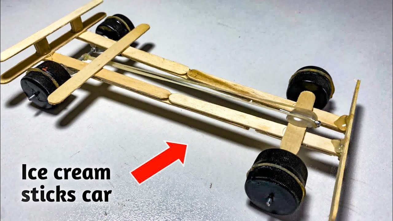 How to make ice cream sticks car with rubber band… - YouTube