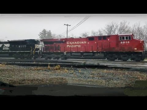 Canadian Pacific + Norfolk Southern Engines on Double Stack Train - YouTube