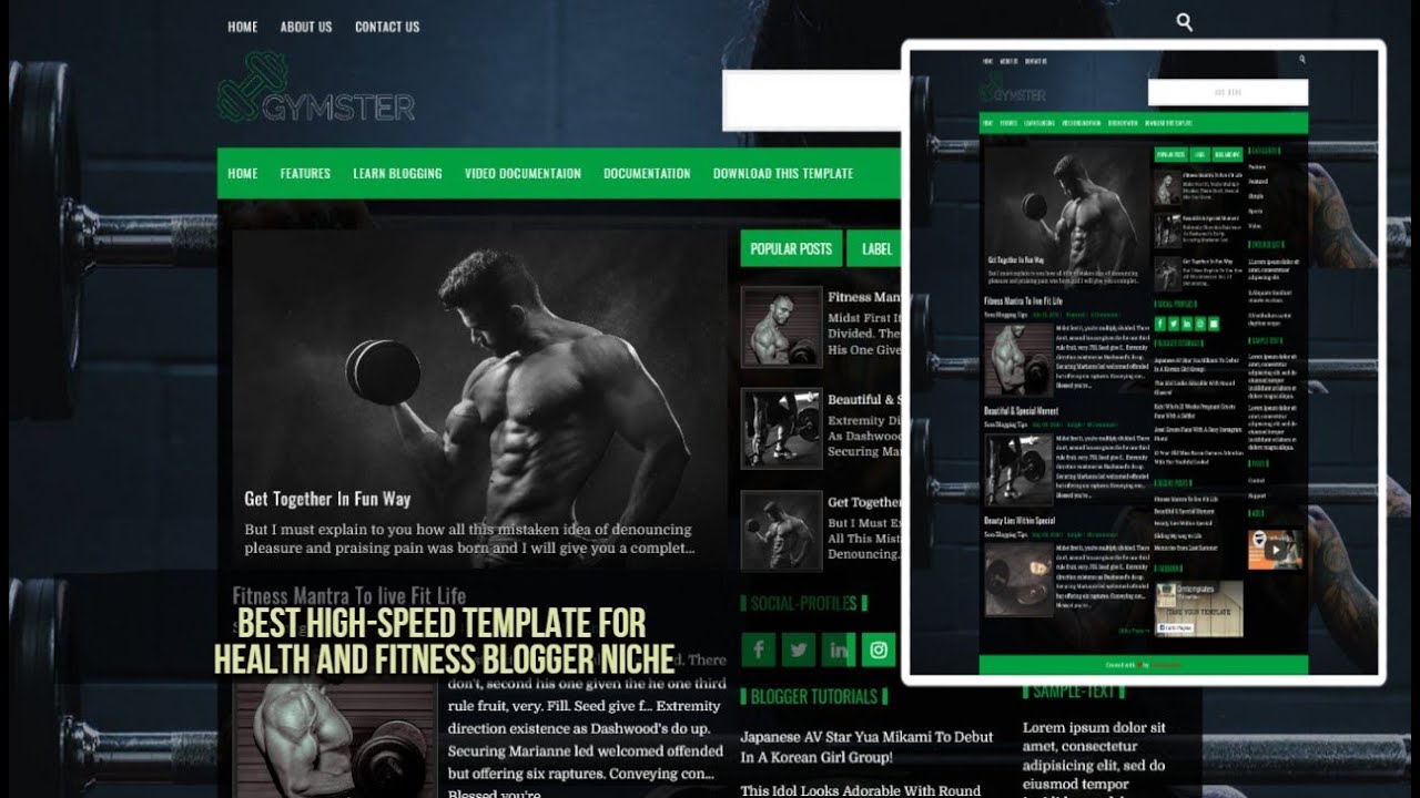 Gymster free blogger theme | Best High Speed Template For Health And ...