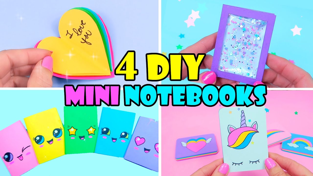 4 DIY MINI NOTEBOOKS - One sheet of paper, Rainbow heart, Liquids ...
