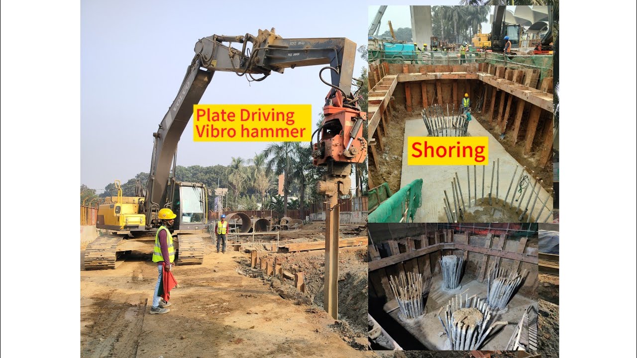 Temporary Shoring Excavation (H beam & Steel Plate install) by Vibro ...