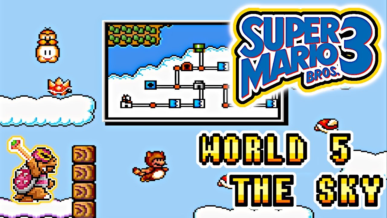 WORLD 5 THE SKY | Super Mario Bros. 3 | ALL LEVELS, HD & LIVE ...