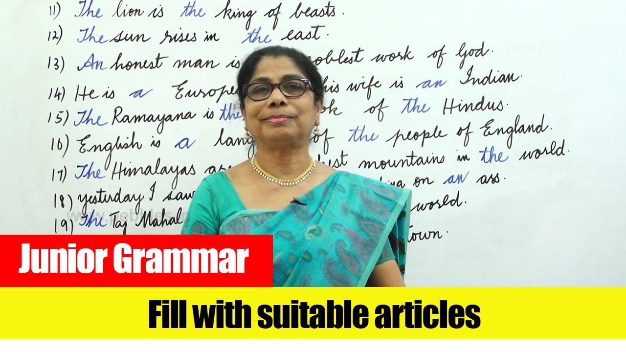 Fill with suitable articles | Junior grammar for Beginners | Learn ...