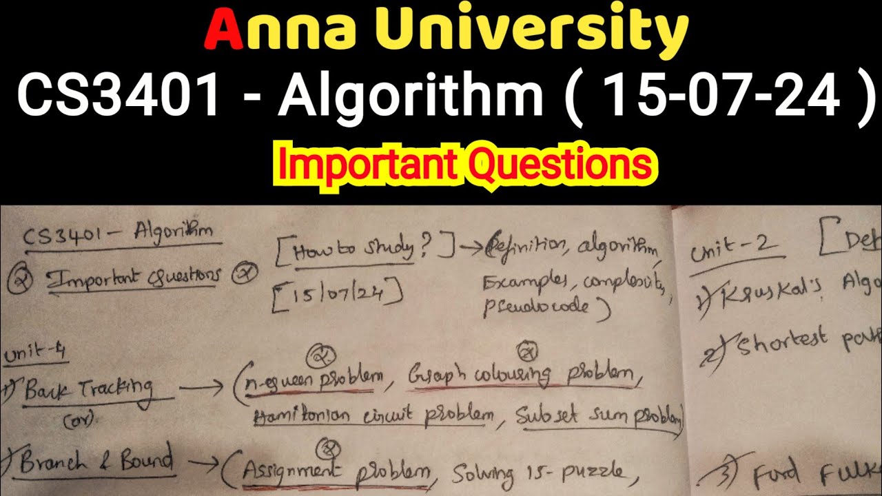 cs3401 Algorithm | important questions | how to study? | anna ...