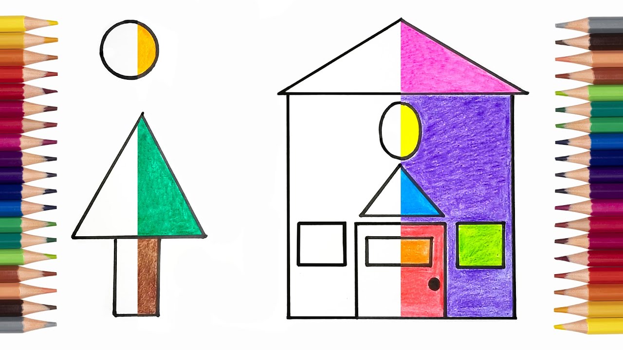 Shapes House Drawing | Easy Drawing and Coloring for Kids | - YouTube