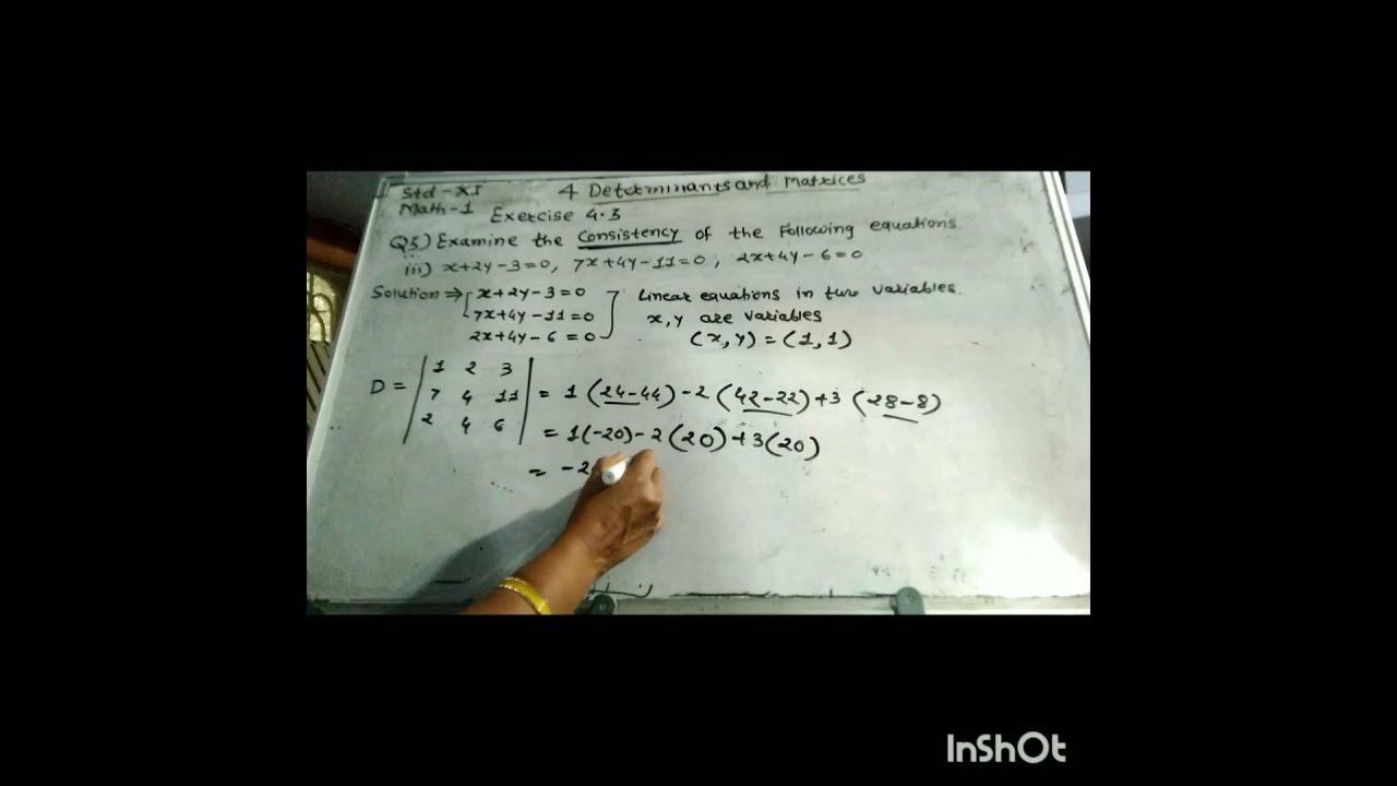 Std11, 4 Determinants,Exercise 4.3Q3)iii)Examine the Consistency of the following equations ...