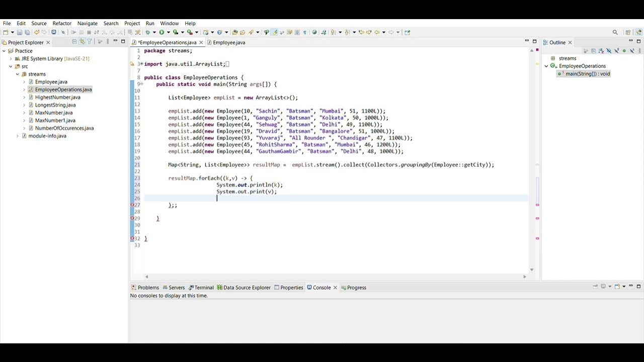 Java 8 program to group the Employee objects based on particular property in Telugu - YouTube