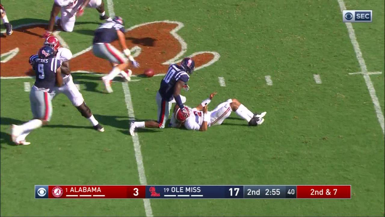 Jalen Hurts gets leveled and Ole Miss returns fumble for a touchdown ...