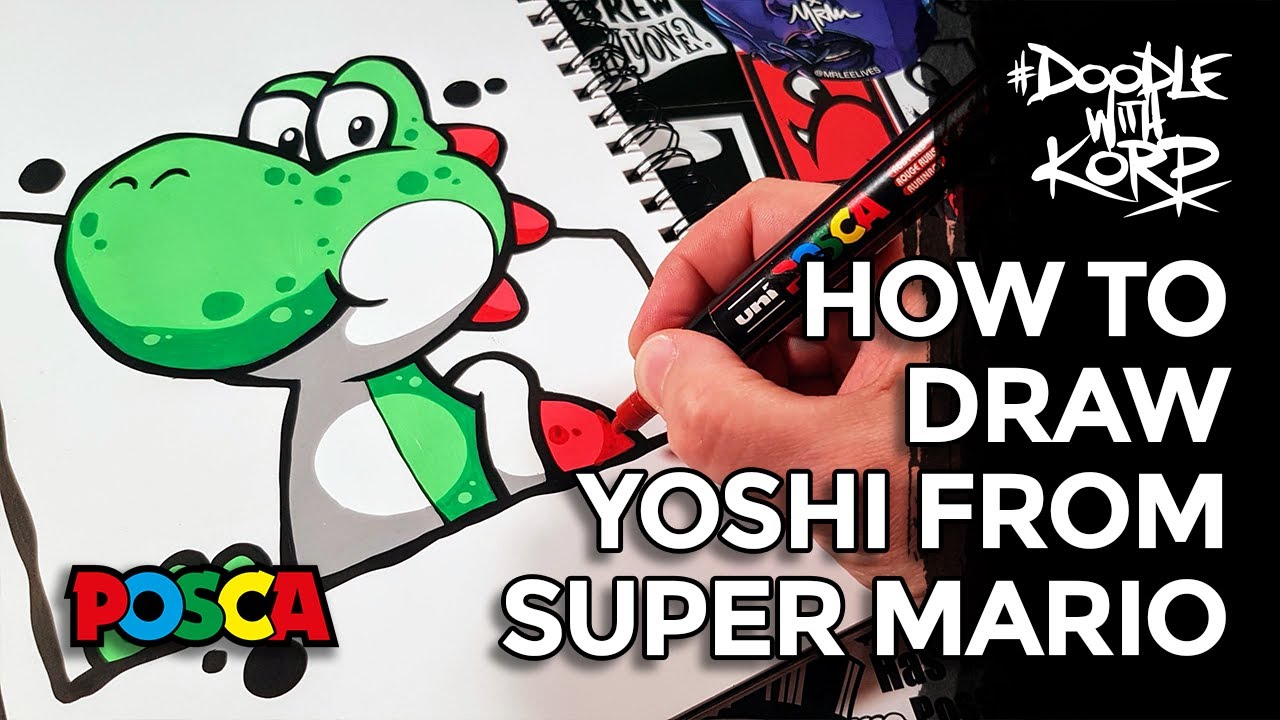 How to draw Yoshi from Super Mario with Posca pens - YouTube