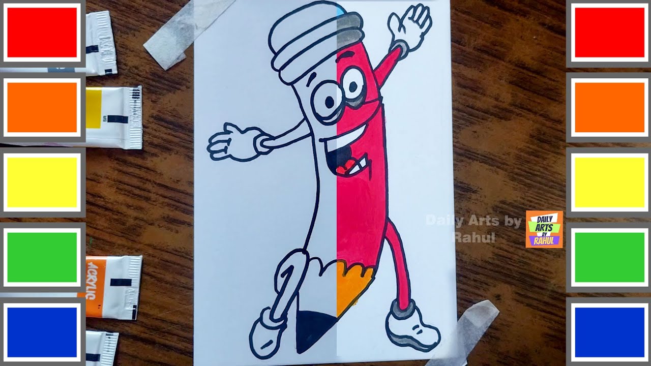 How to Draw a Cartoon Pencil | Colouring Page for Kids and Toddlers ...