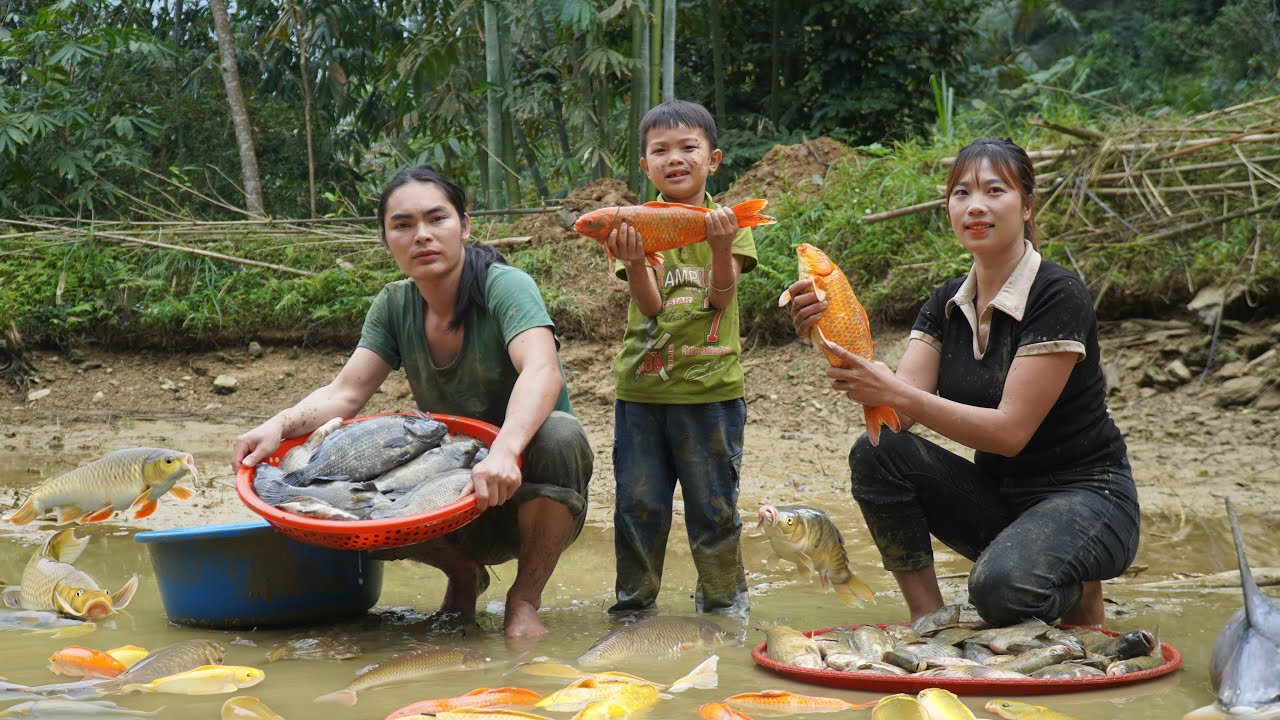 Harvesting, carp, smoked fish making process, food preservation for Tet ...