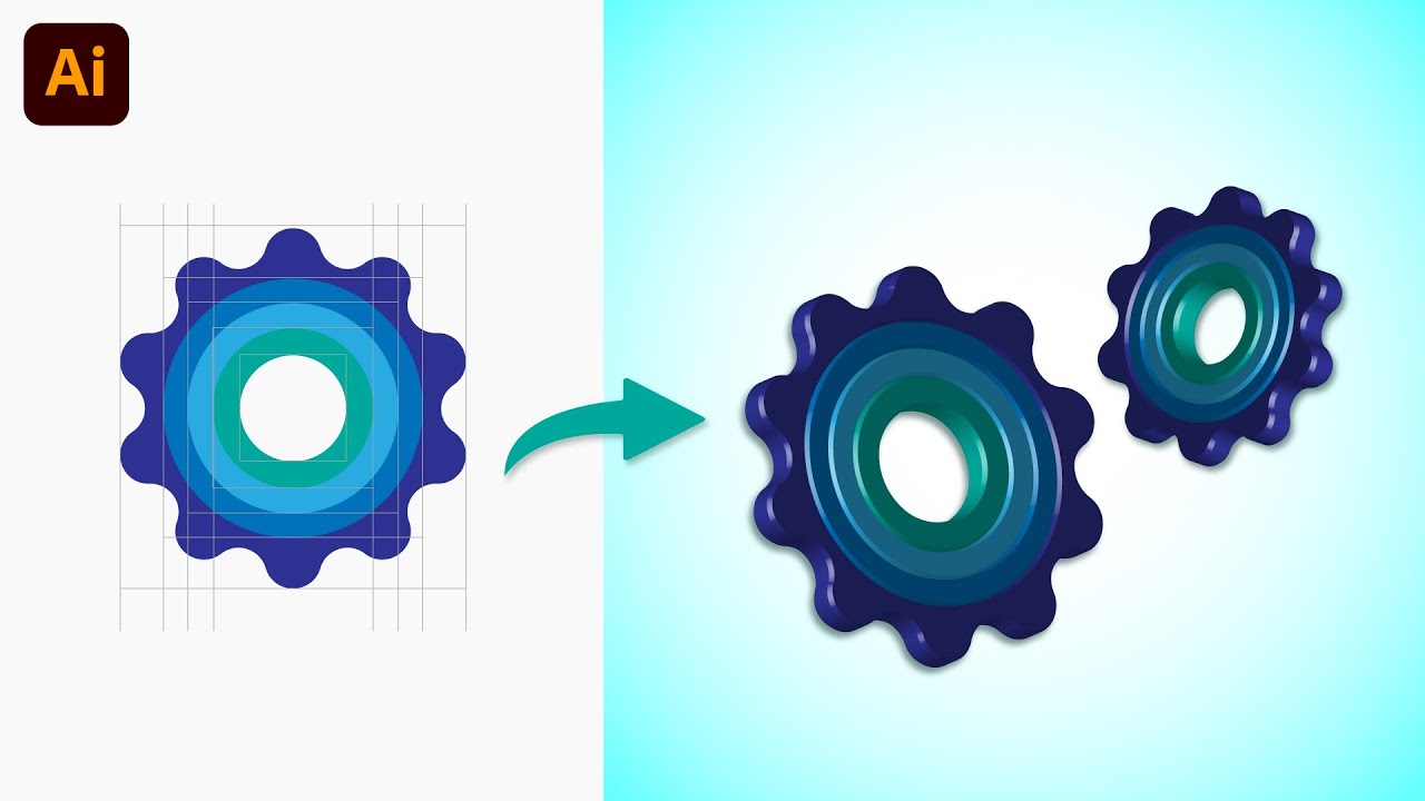 3D Gear Icon Design in Adobe Illustrator for Beginner | 3D Illustration ...