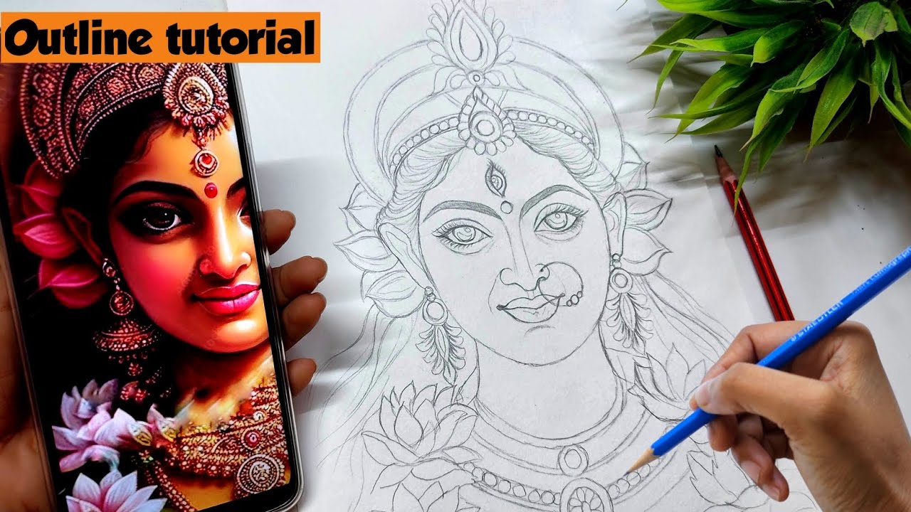 Maa Durga Drawing | Maa Durga Outline Drawing | Durga thakur drawing ...