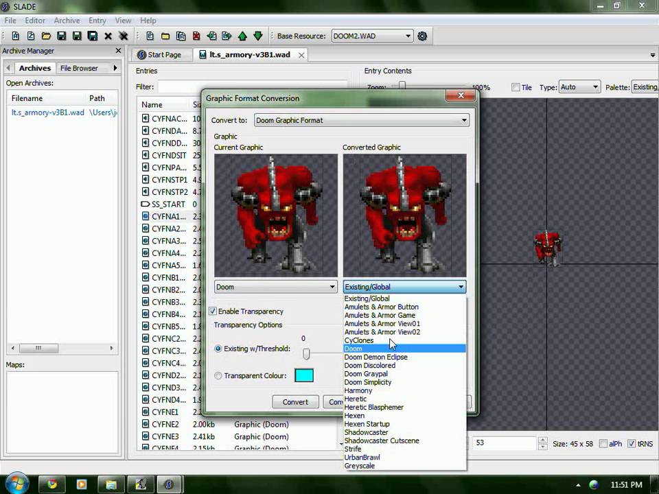 Easily convert native doom graphics to PNG with SLADE3 - YouTube