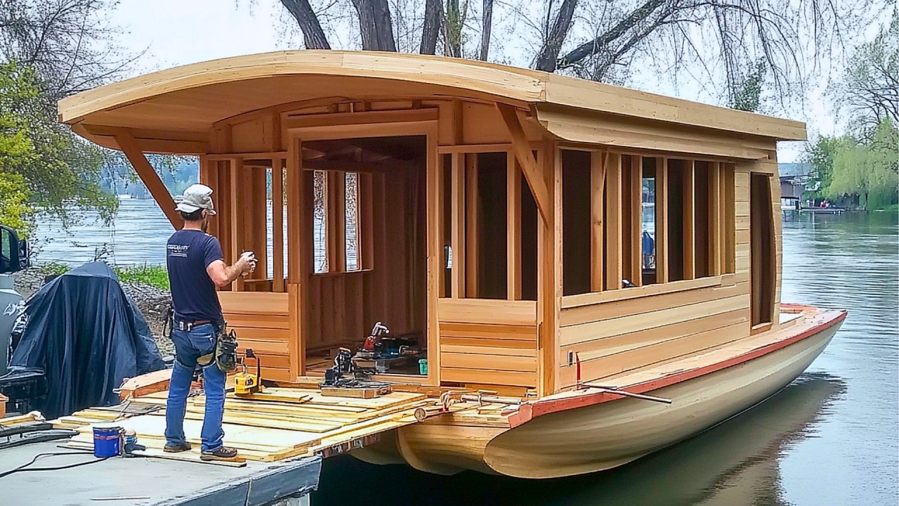 Man Builds DIY Houseboat From Scratch | Start to Finish by ...
