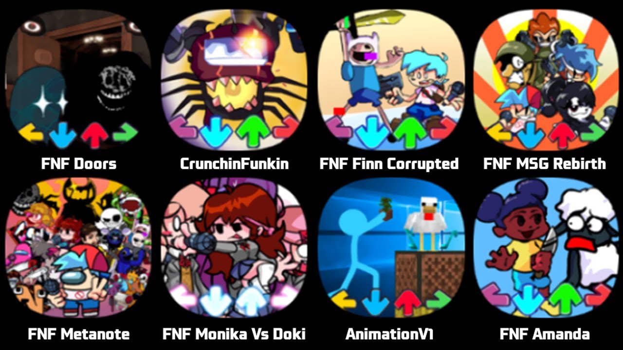 FNF Doors, FNF Impostor V5, FNF Finn Corrupted, FNF MSG Rebirth, FNF ...