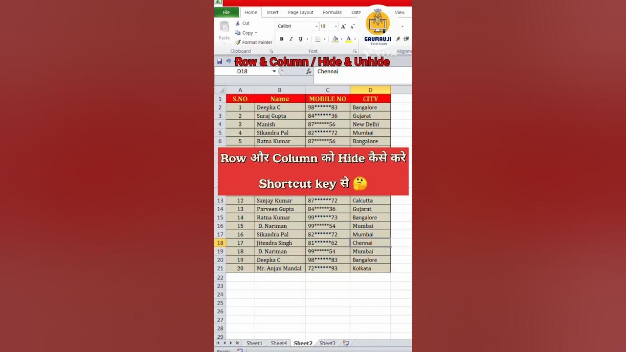 Hide Column & Row in Shortcut 🔥 #excel #gauravjiexcelexpert #exceltutorial #exceltips # ...