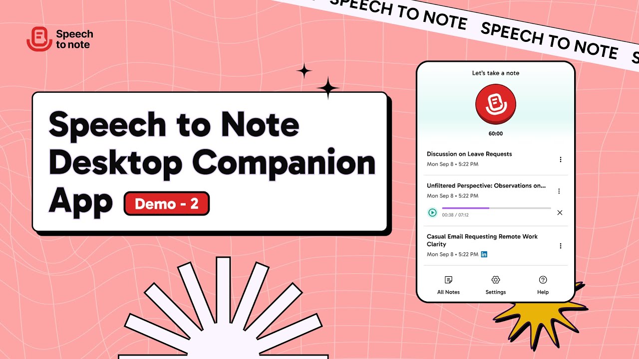 Speech to Note Desktop Companion App - Quick Demo 2 - YouTube