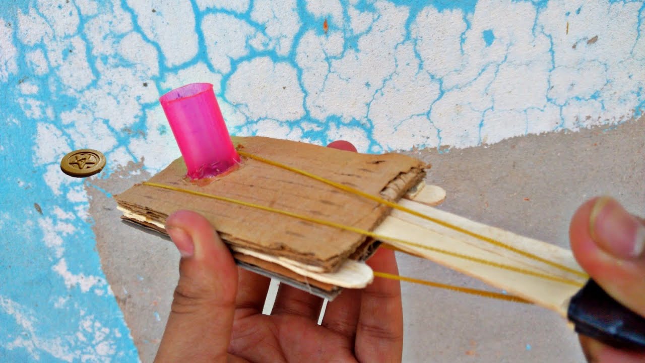 How to make a mini coin gun using cardboard and Popsicle sticks - YouTube
