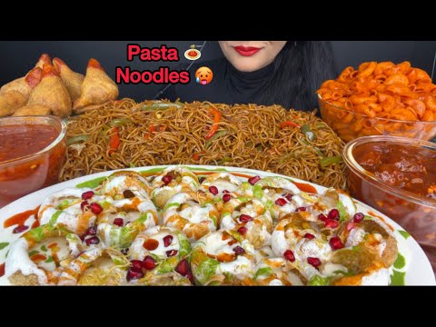 ASMR EATING DAHIPURI,NOODLES,ALOO SAMOSA,MANCHURIAN,MACARONI PASTA